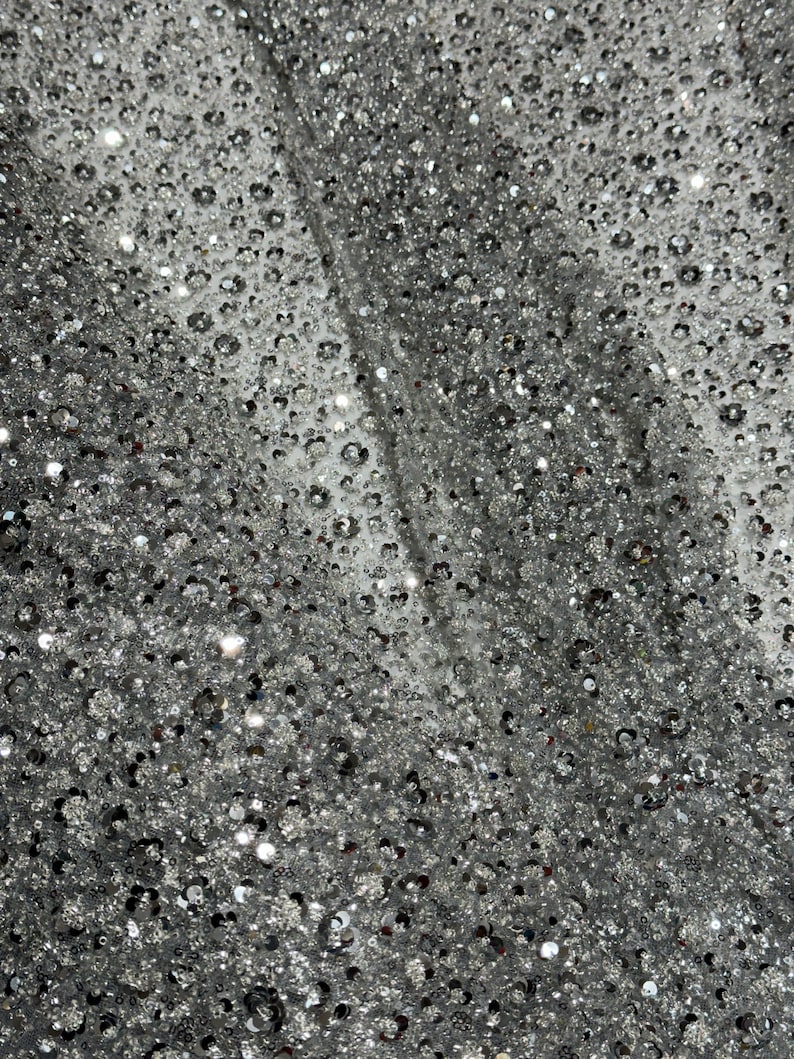 Silver Lace Fabric | Silver Beaded Sequins Mesh Lace Fabric. Perfect ...