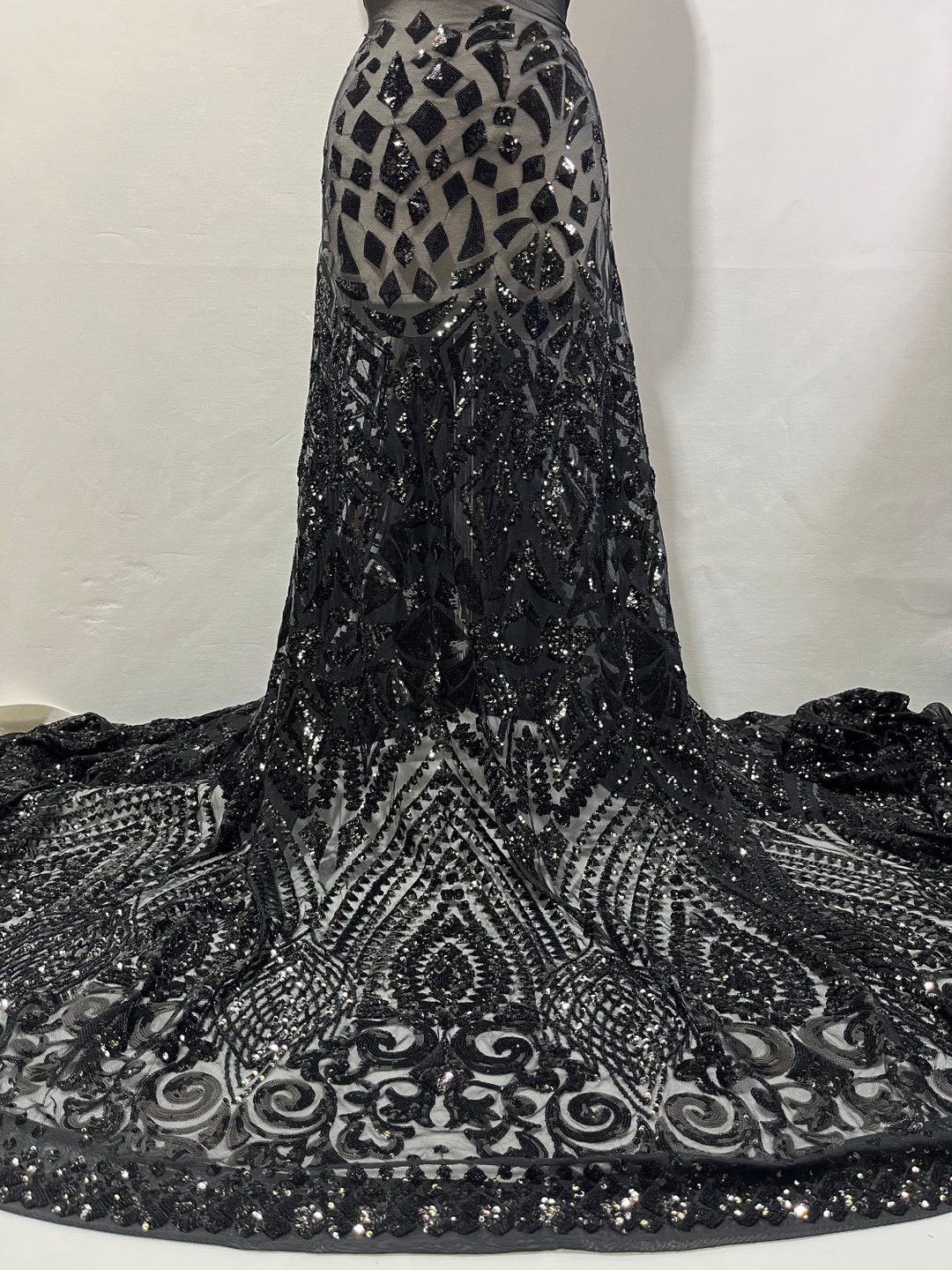 Exclusive Black Sequin Fabric/ Stretch Black Sequins Fabric/ - Etsy