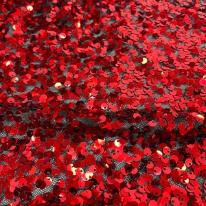 Red Color Stretch Sequin Fabric/black 4 Way Stretch Mesh 5mm Red Sequin ...