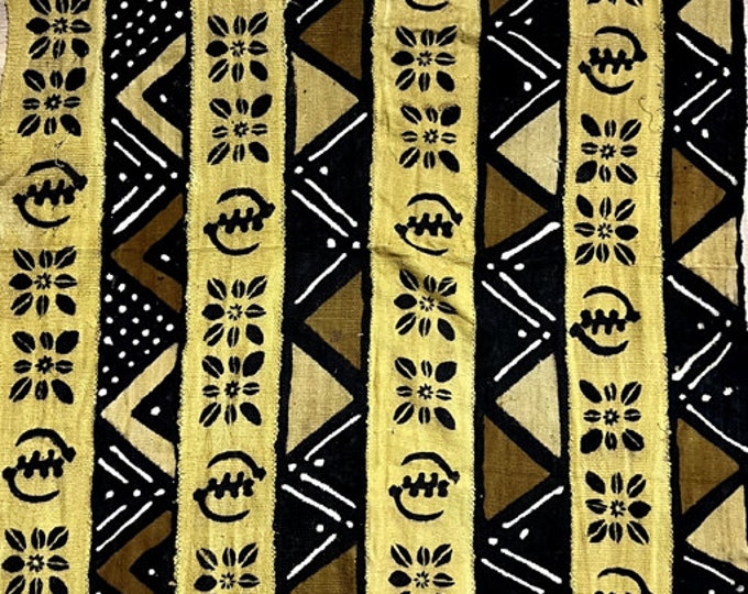 African Authentic Mud Cloth Fabric Originally From Mali- Black Yellow ...