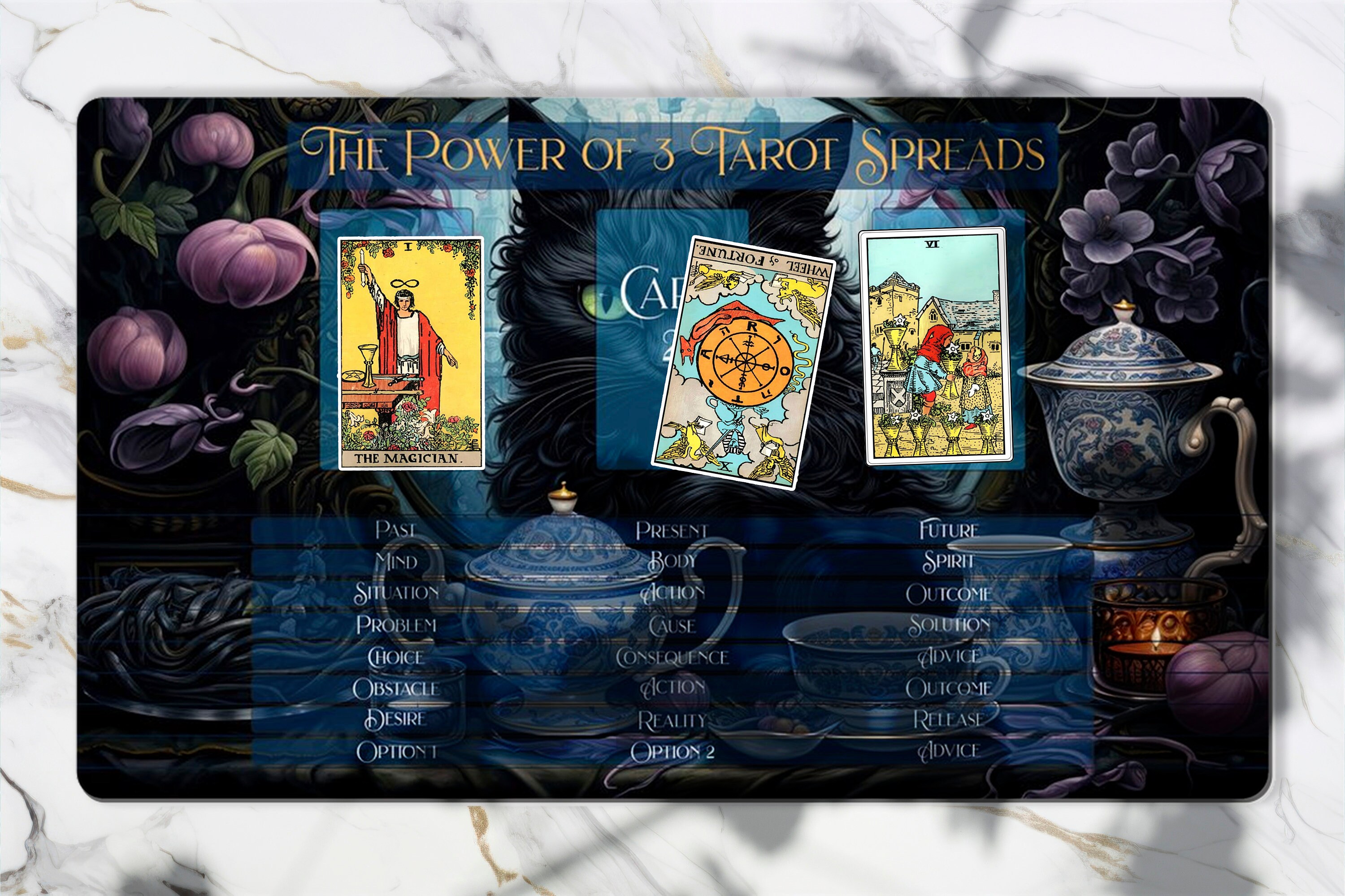 Black Cat Tarot Mat, Tarot Guide, Tarot for Beginners, Learn Tarot, 3 ...