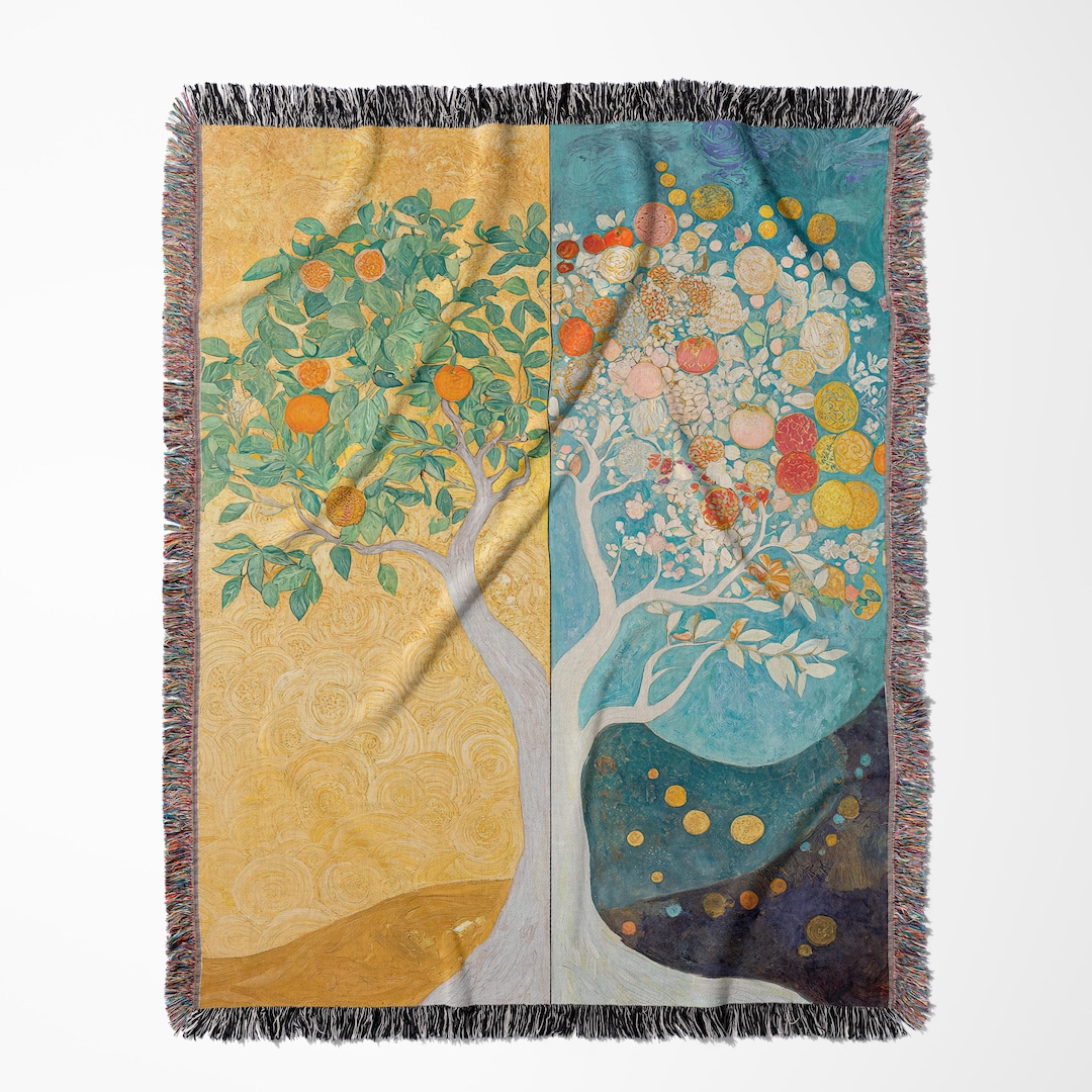 Tree of Life Day Night Woven Cotton Blankets, Woven Art Tapestry ...