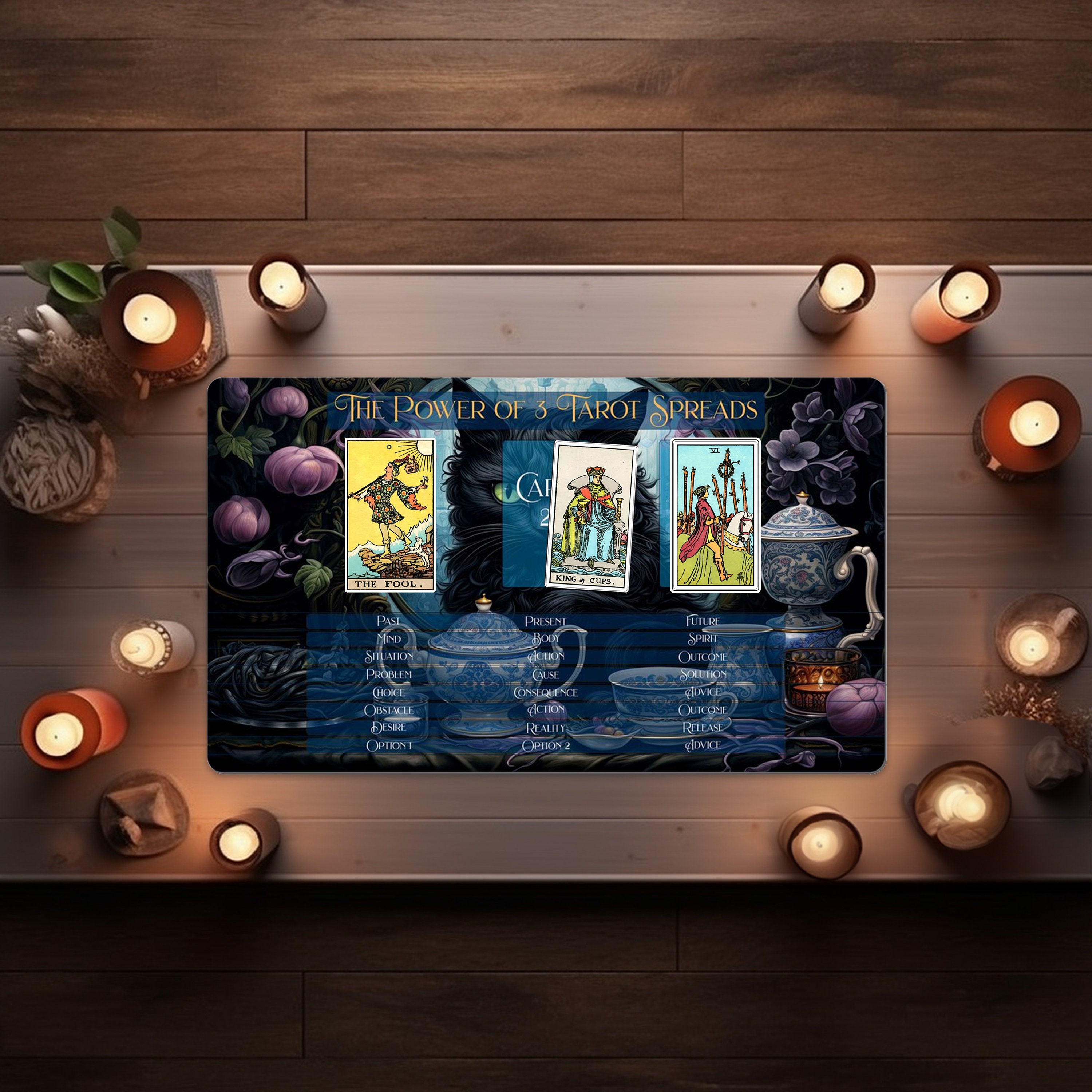 Black Cat Tarot Mat, Tarot Guide, Tarot for Beginners, Learn Tarot, 3 ...