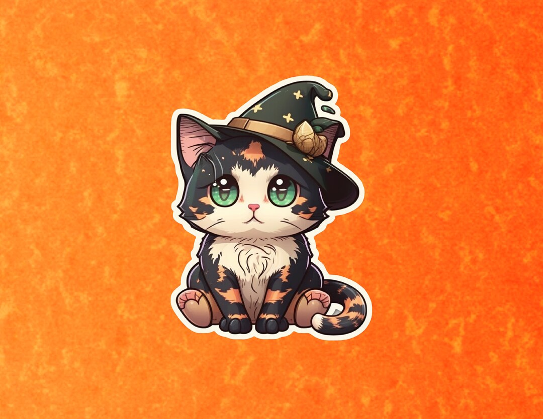 Calico Cat Sticker, Cute Calico Cat Sticker, Halloween Cat Sticker ...