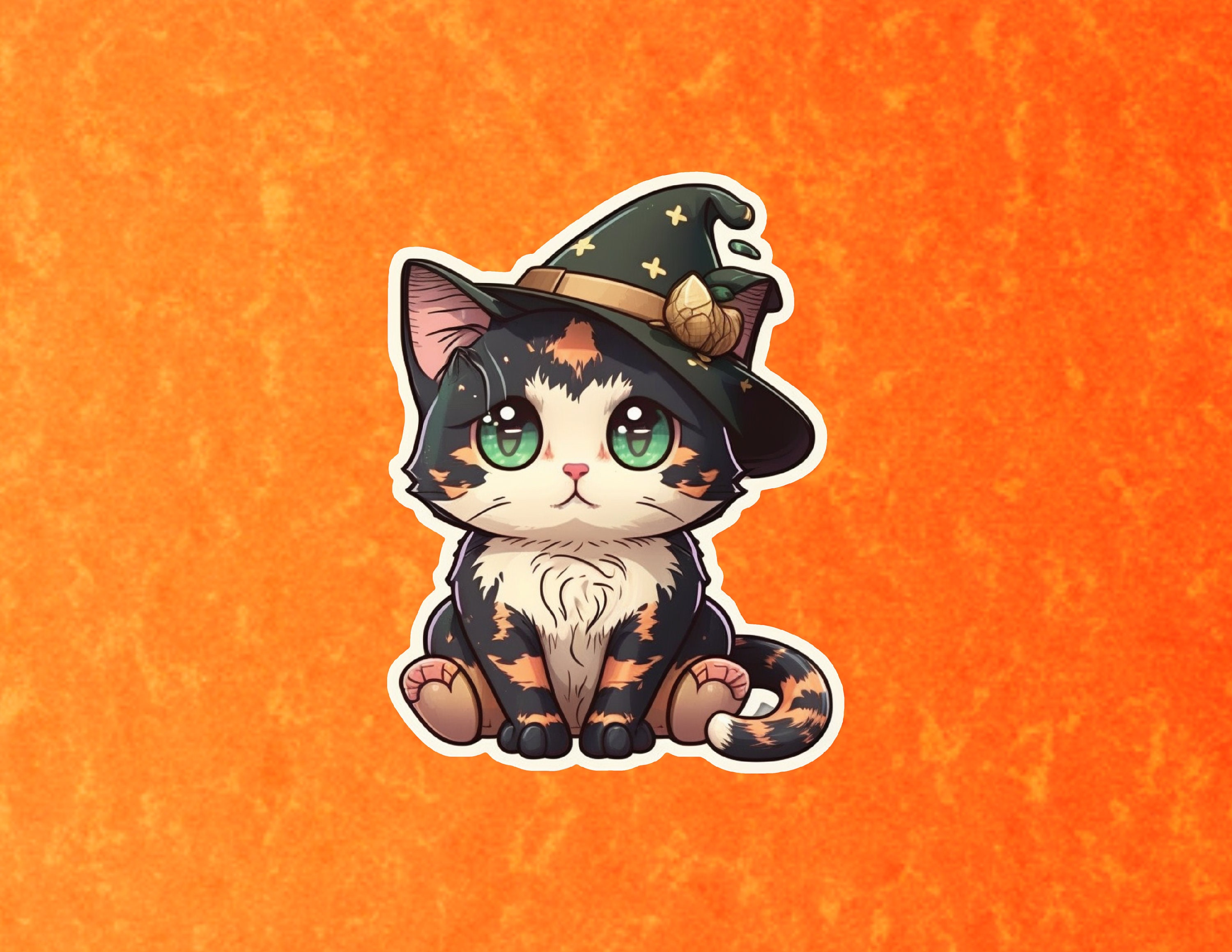 Calico Cat Sticker, Cute Calico Cat Sticker, Halloween Cat Sticker ...