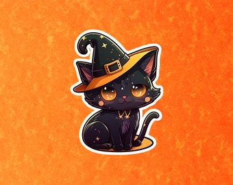 Halloween Black Cat Vinyl Sticker, Spooky Kitty Sticker, Witch Black ...