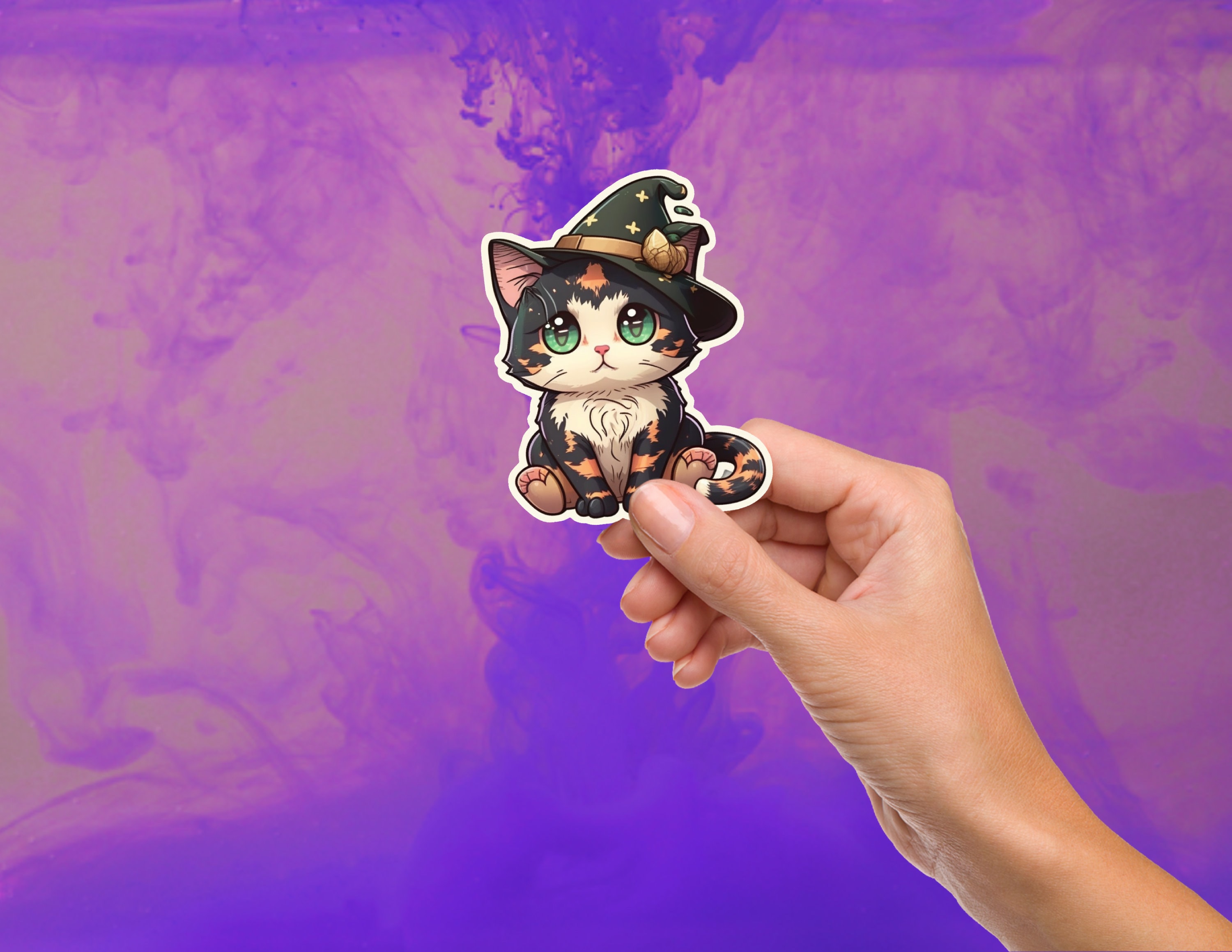 Calico Cat Sticker, Cute Calico Cat Sticker, Halloween Cat Sticker ...