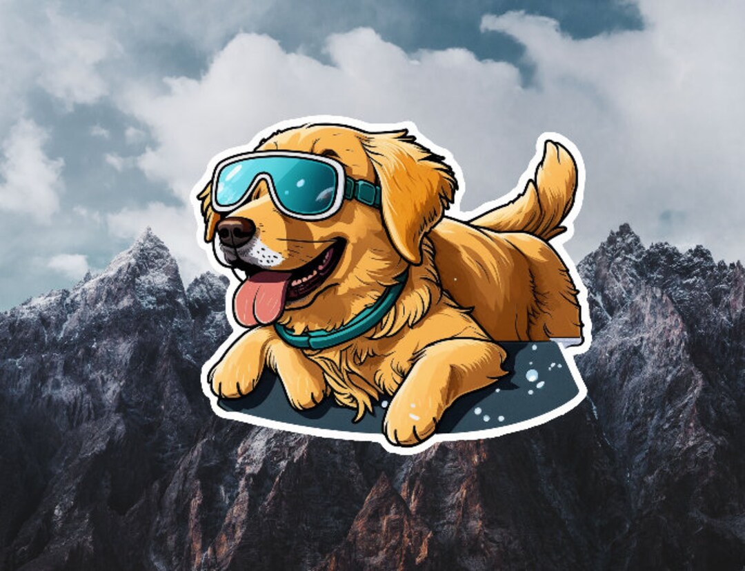 Golden Retriever Cartoon, Retro, Dog in Goggles, Snow Dog Sticker - Etsy