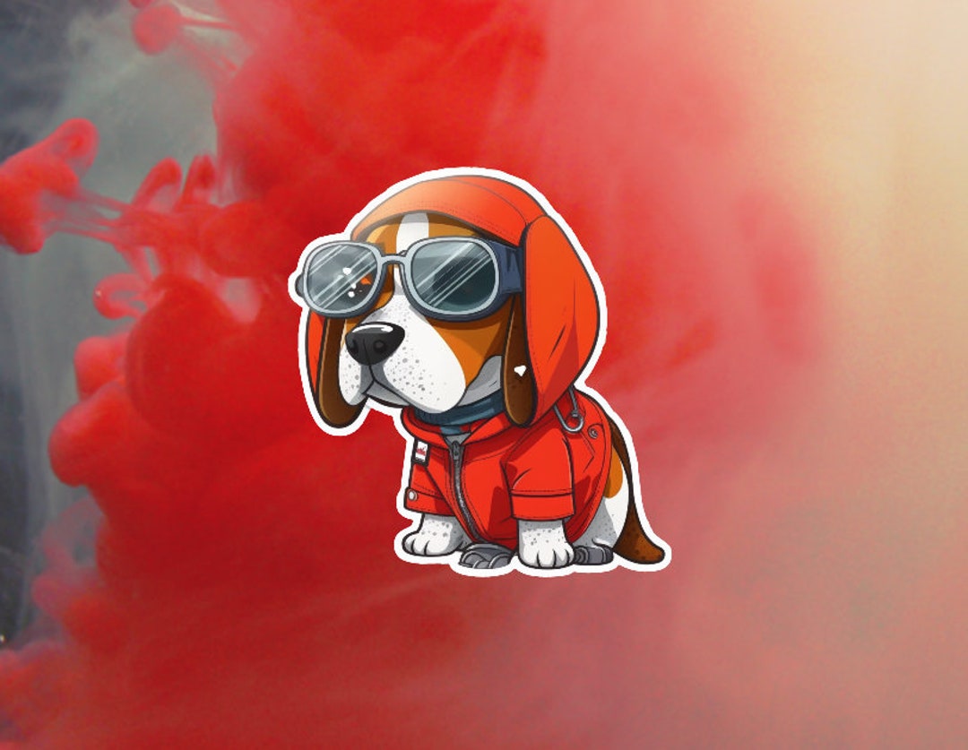 Beagle Sticker, Red Dog Sticker, Jacket Dog Sticker, Goggles Dog ...