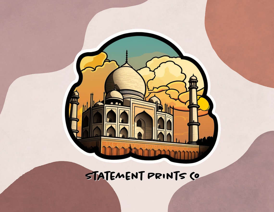 Taj Mahal Sticker, Retro Taj Mahal Sticker, India Sticker, India Decal ...