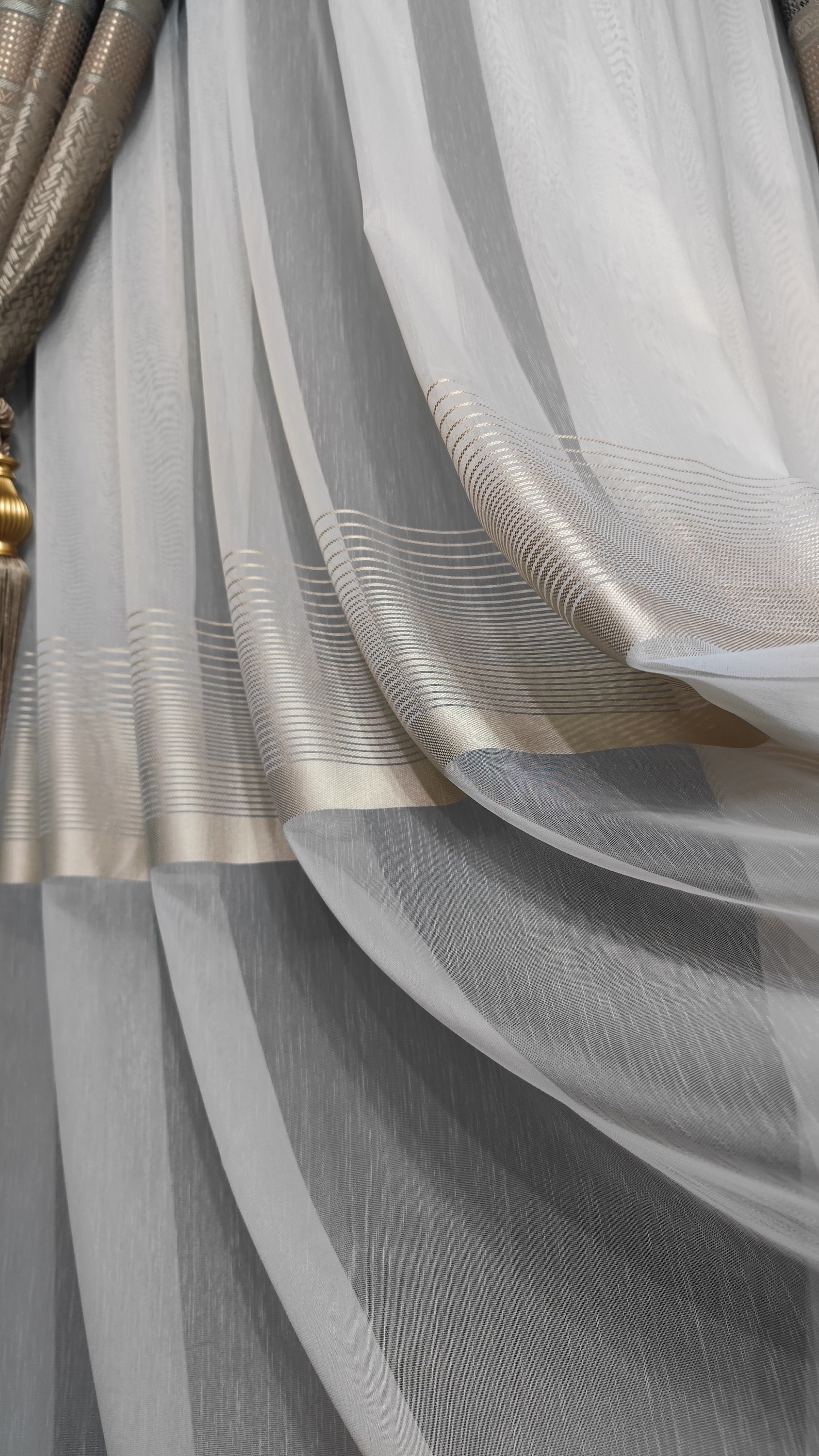 Modern White Linen Striped Sheer Curtains for Living Room, Custom Size ...