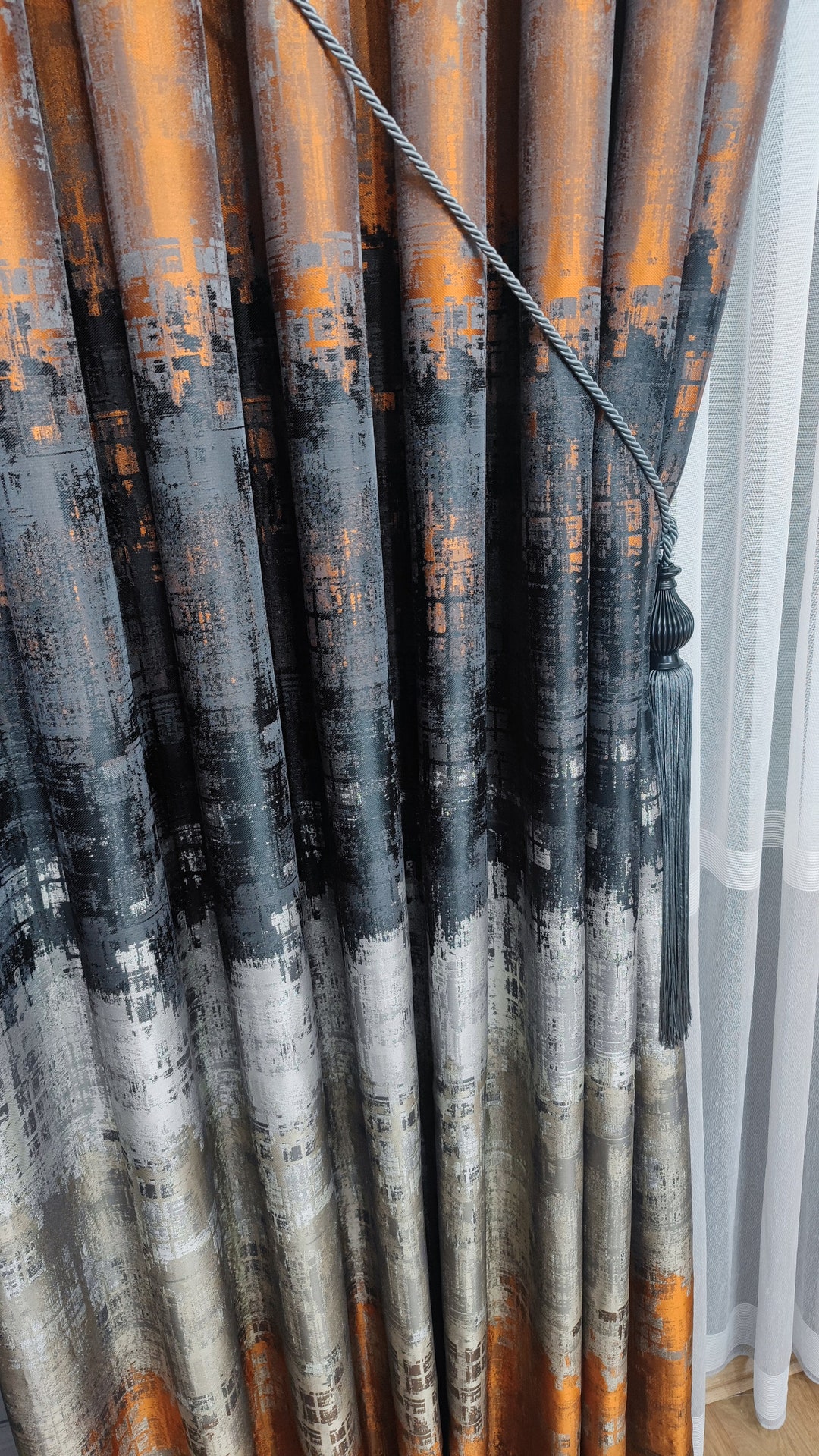 Color Block Curtain, 3 Colors, Custom Made Curtain Panels, Luxury ...