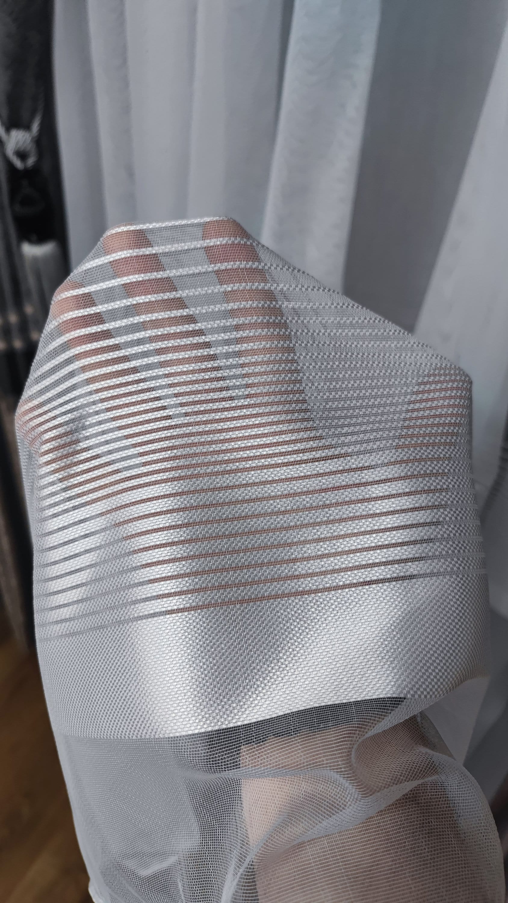 Triple French Pleated White Linen Striped Sheer Curtains for Living ...