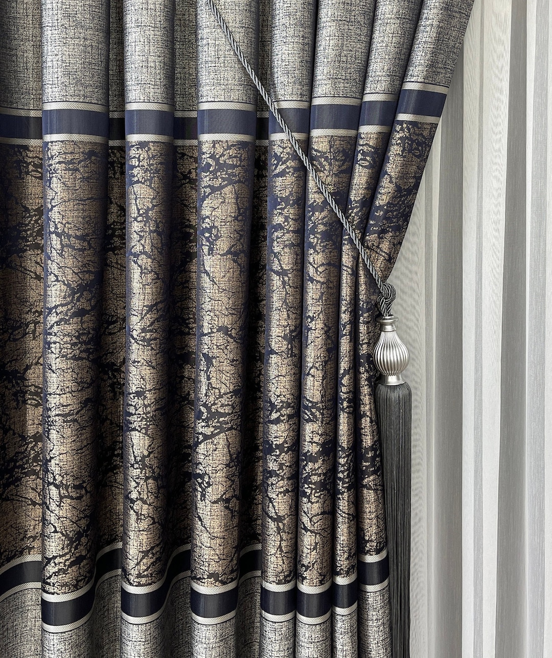 Color Block Curtain, 3 Colors, Custom Made Curtain Panels, Grommet, Rod ...