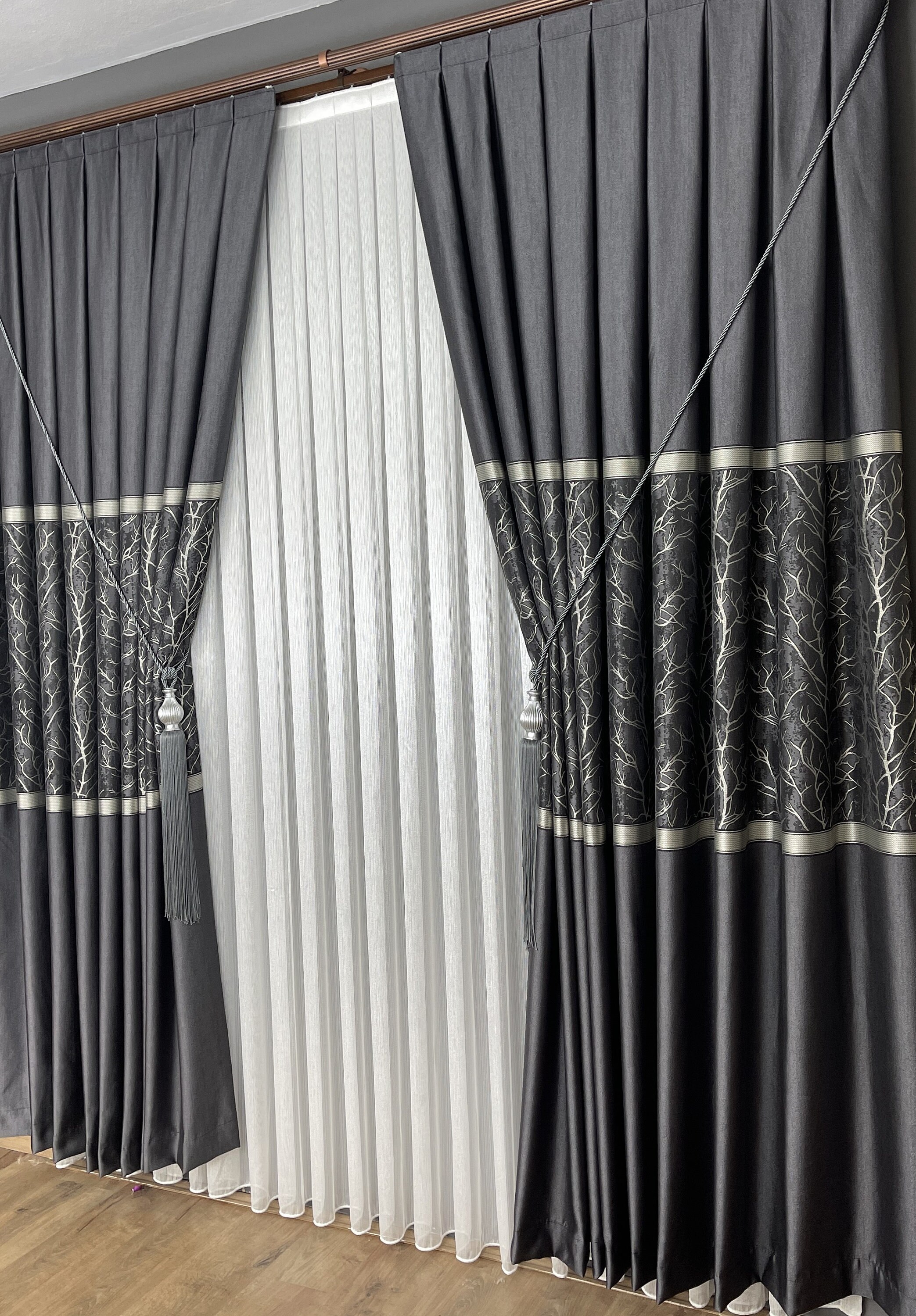 Color Block Curtain, 3 Colors, Custom Made Curtain Panels, Grommet, Rod ...