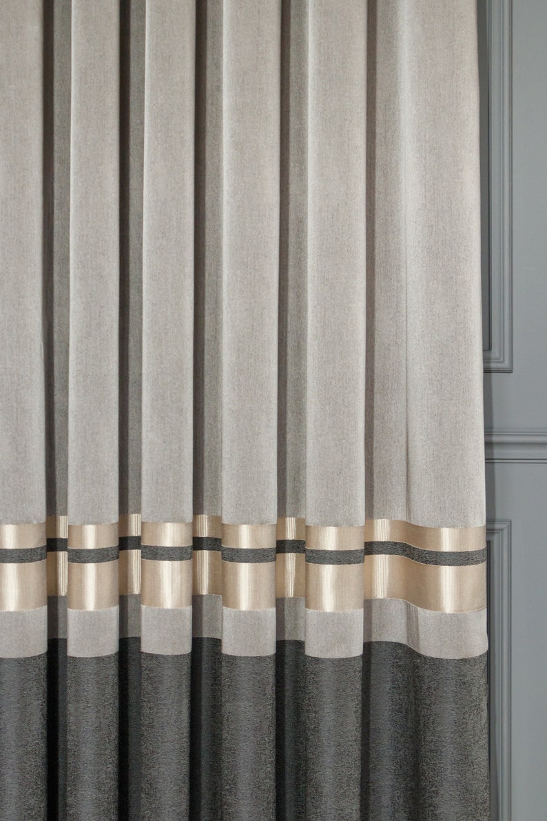 Color Block Curtain, 3 Colors, Custom Made Curtain Panels, Luxury ...