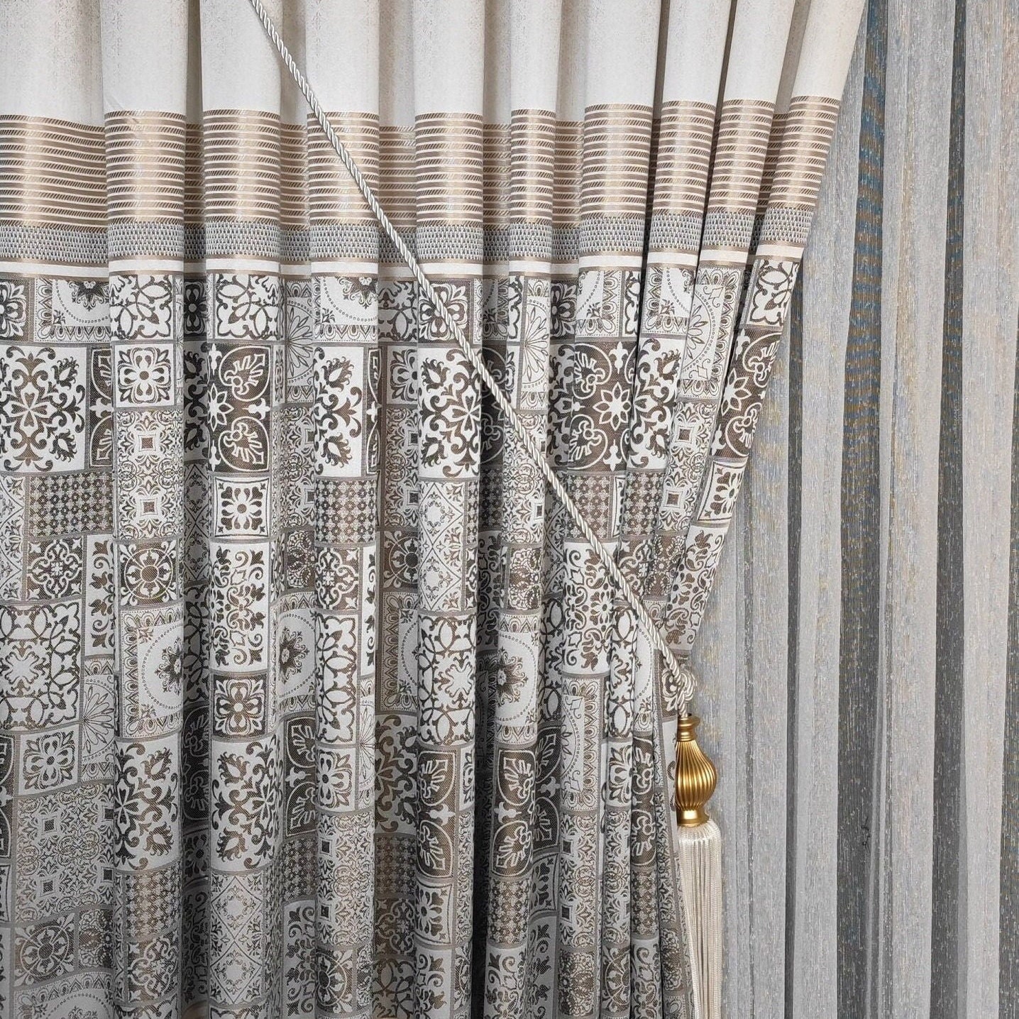 Modern Geometric Curtain Panels, Custom Handmade Curtains, Luxury ...