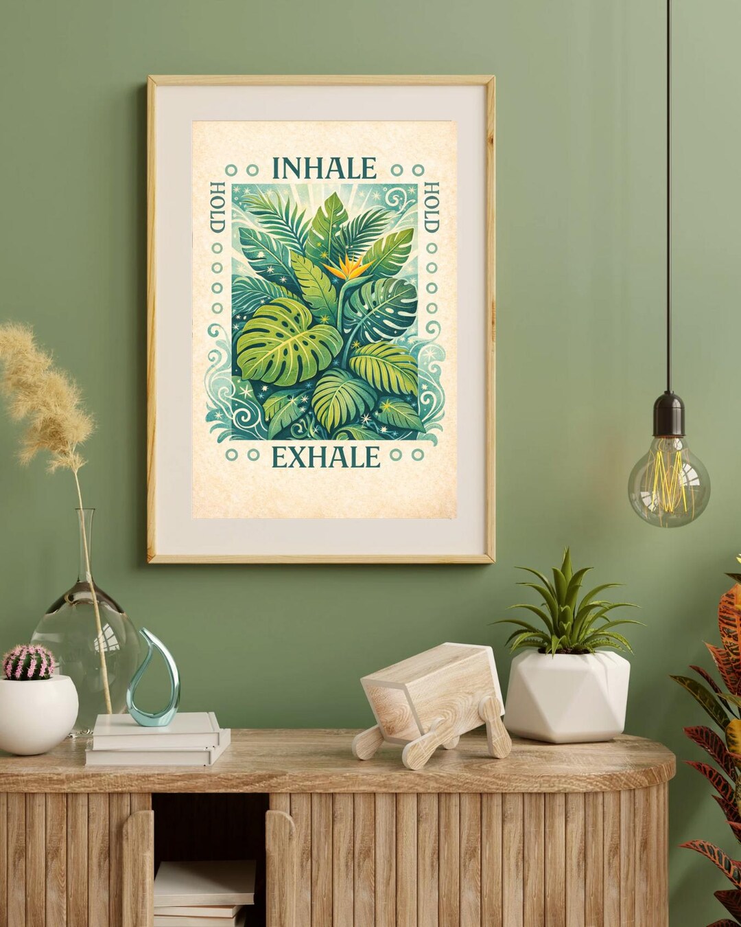 Tropical Botanical Poster, Inhale Hold Exhale - Etsy
