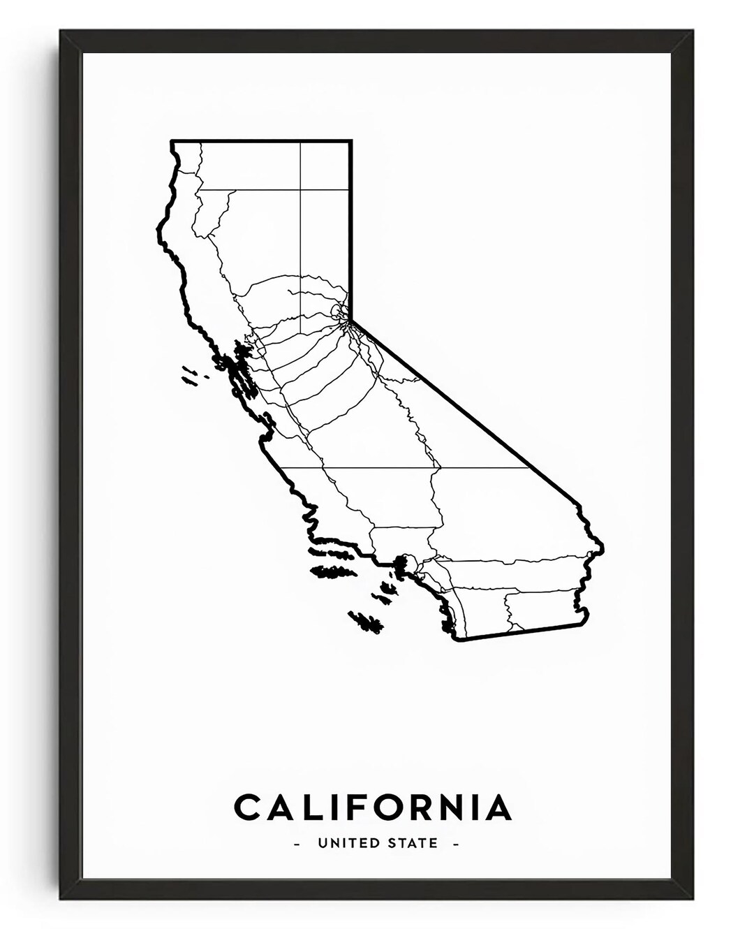 Minimalist California Map Black & White Line Art, Modern Wall Decor - Etsy
