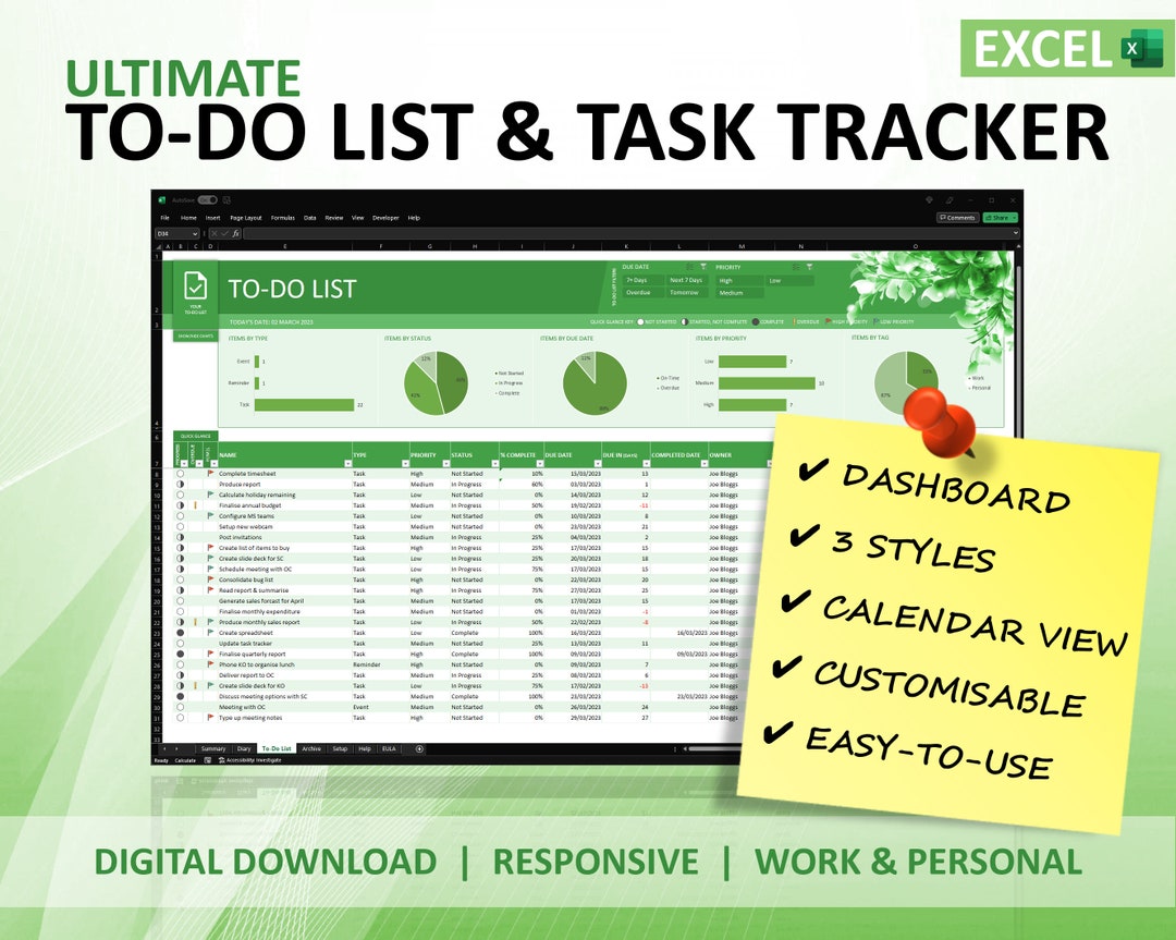 Ultimate Task Tacker & To-do List Excel Spreadsheet - Etsy