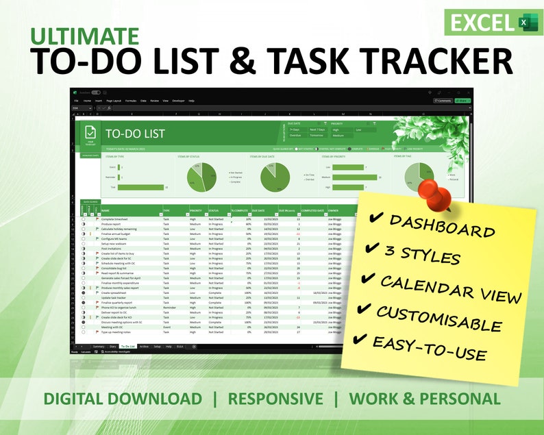 Ultimate Task Tacker & To-do List Excel Spreadsheet - Etsy
