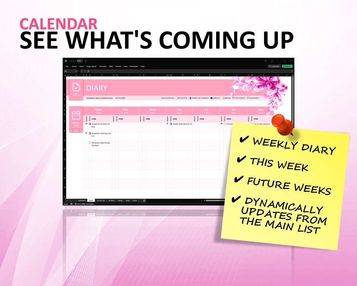 Excel to Do List Template, Excel Task Planner Spreadsheet, Digital ...