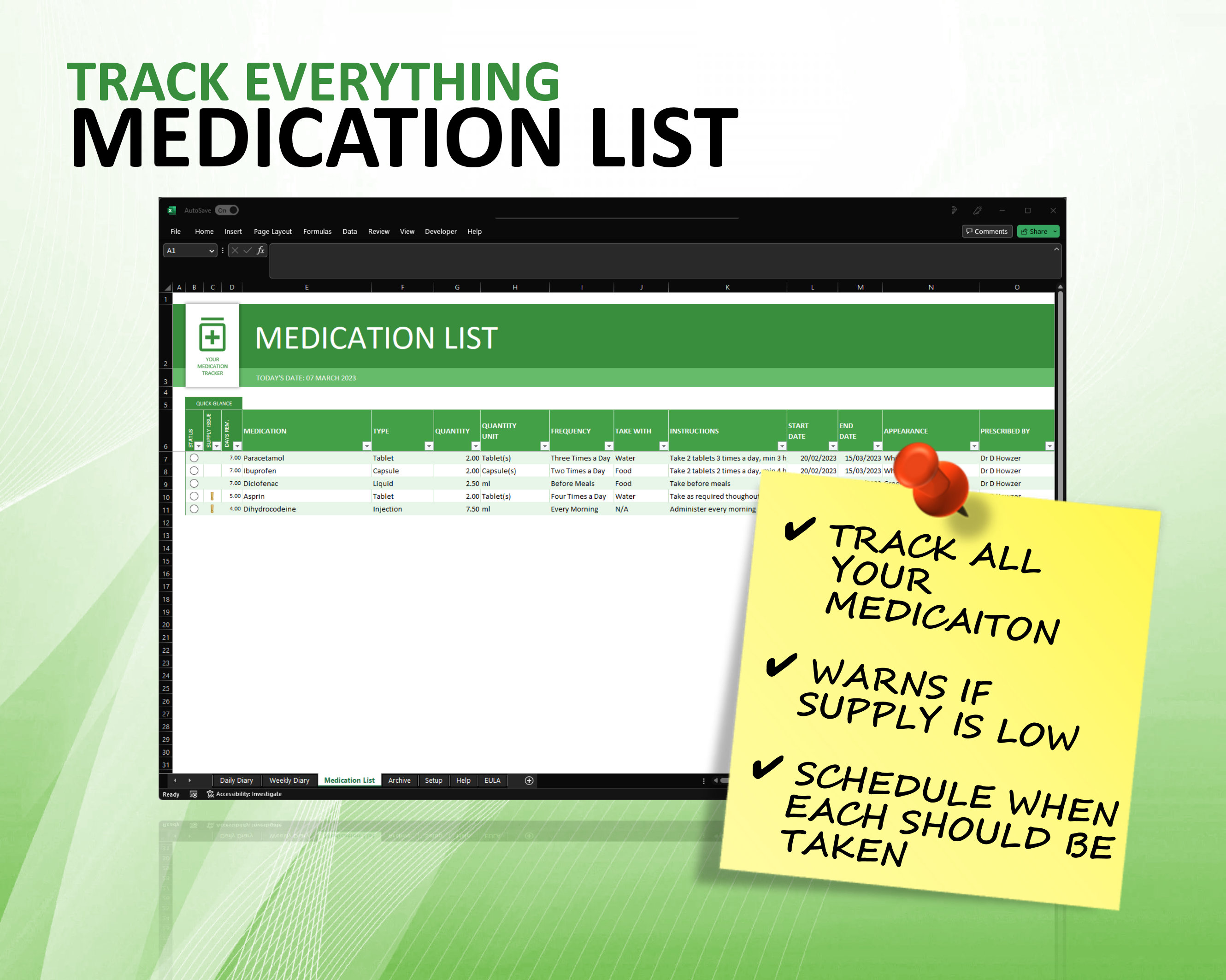 Ultimate Medication Tracker Spreadsheet - Etsy