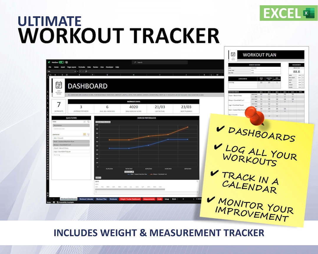 Ultimate Gym Workout Planner & Tracker With Body Measurement and Weight ...