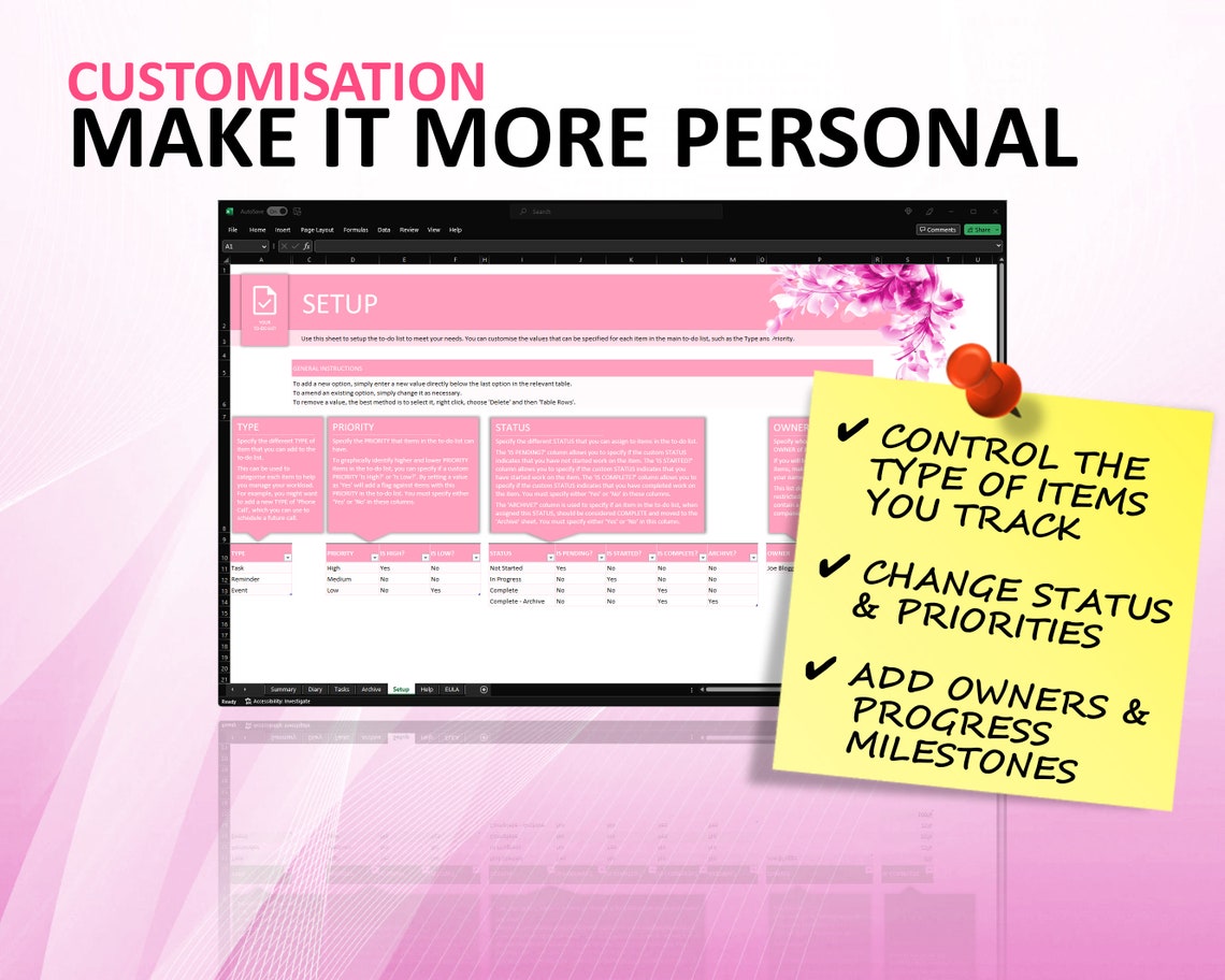Excel to Do List Template, Excel Task Planner Spreadsheet, Digital ...