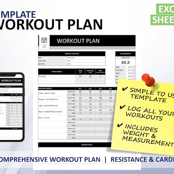 Gym Workout Plan Template - Etsy