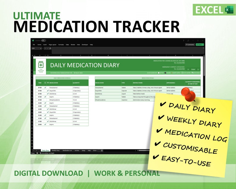 Ultimate Medication Tracker Spreadsheet - Etsy