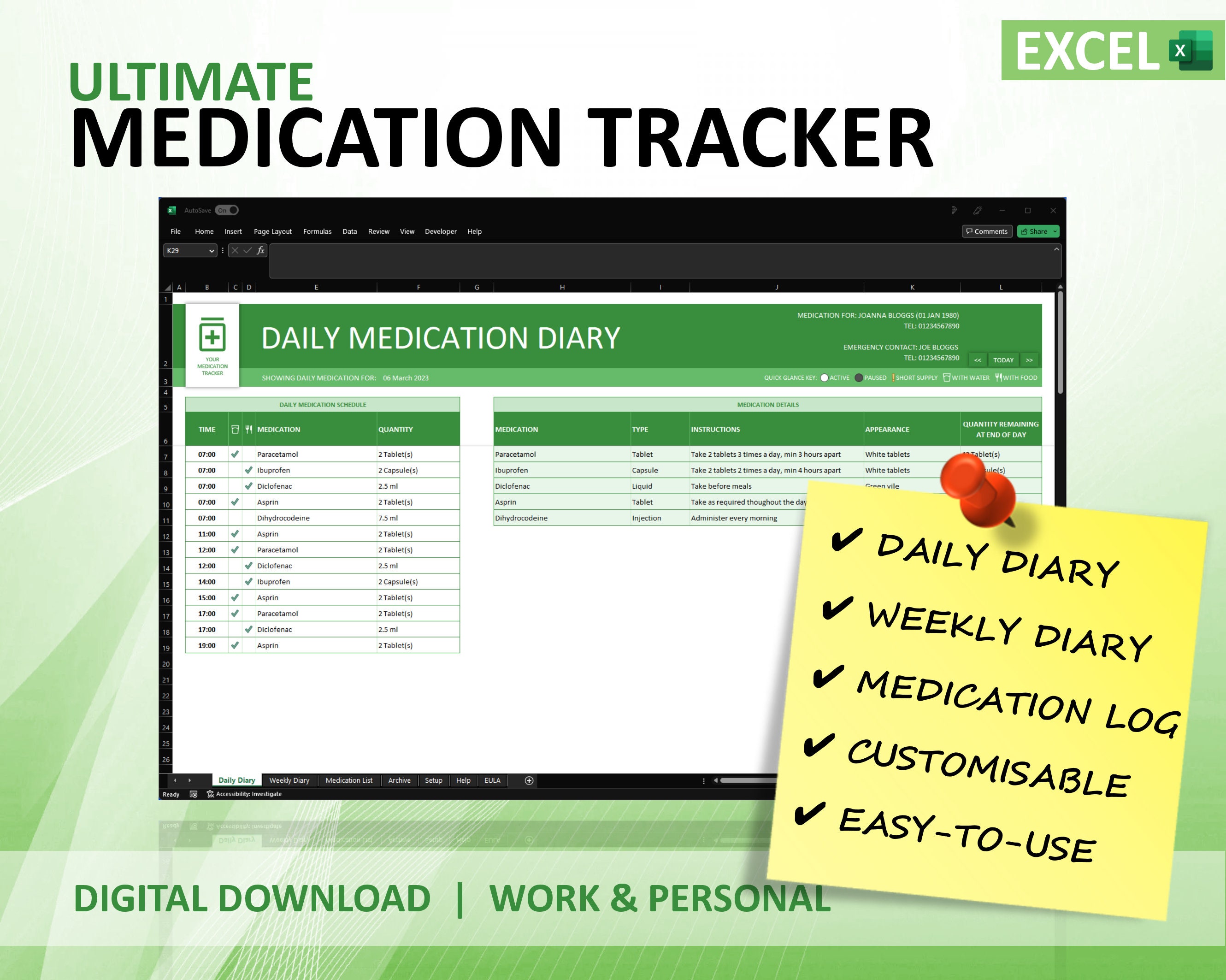 Ultimate Medication Tracker Spreadsheet - Etsy