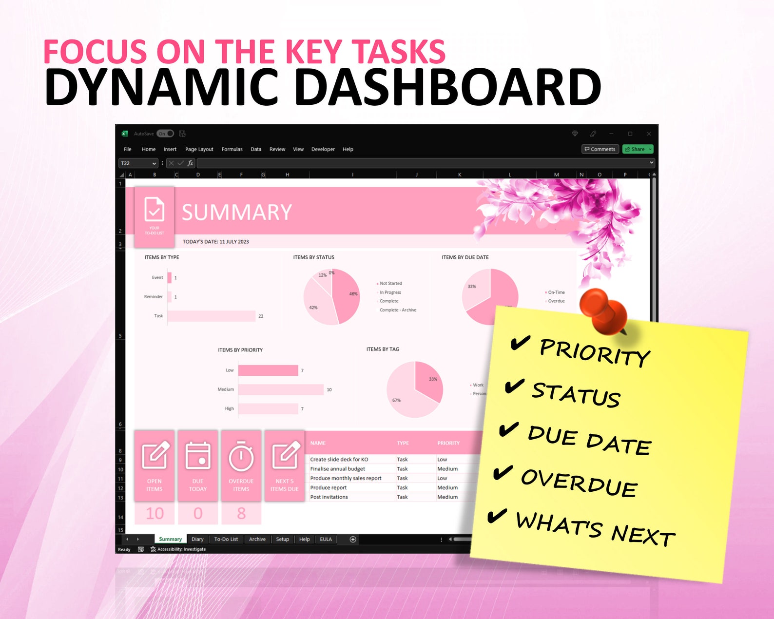 Excel to Do List Template, Excel Task Planner Spreadsheet, Digital ...