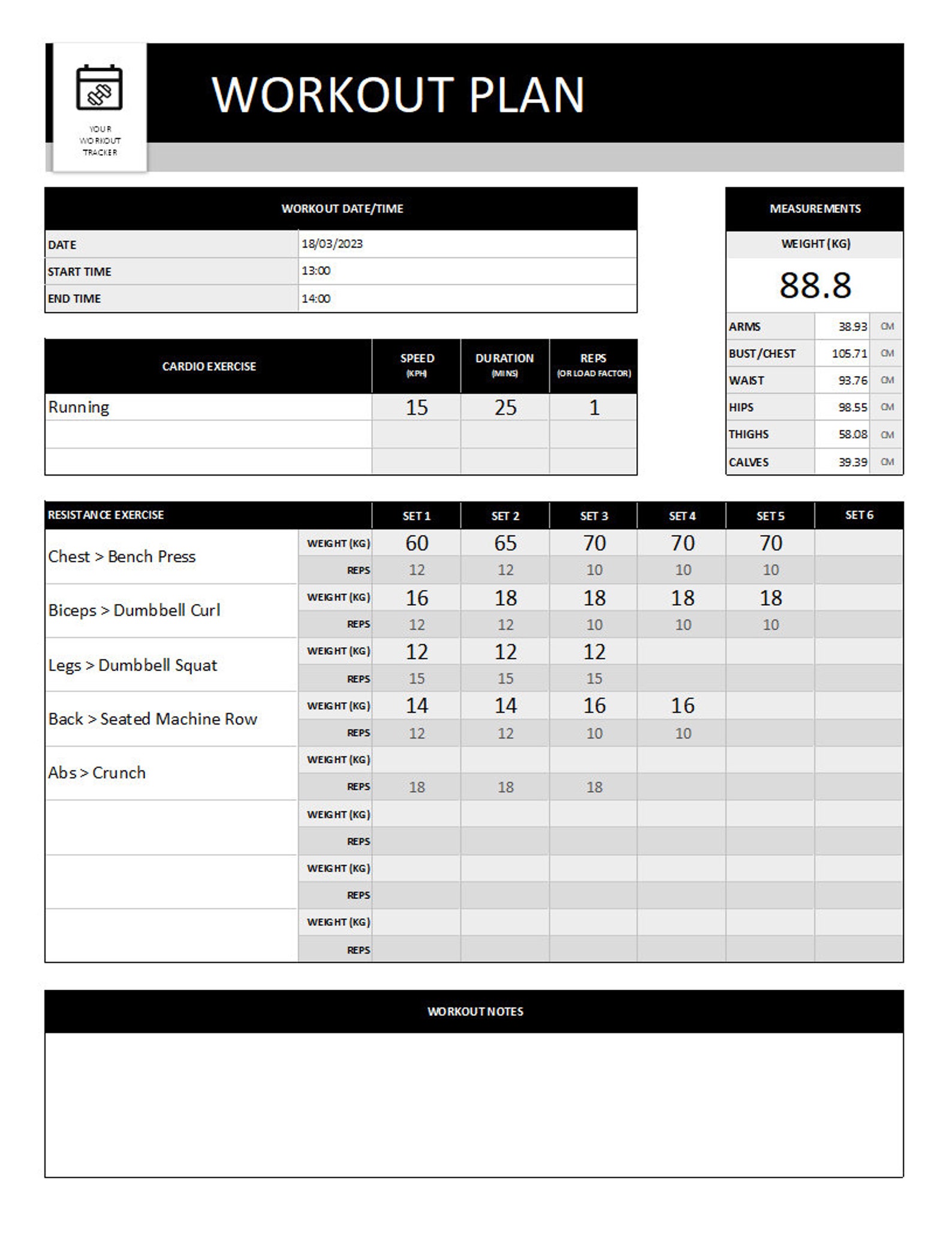 Gym Workout Plan Template for Excel & Google Sheets - Etsy