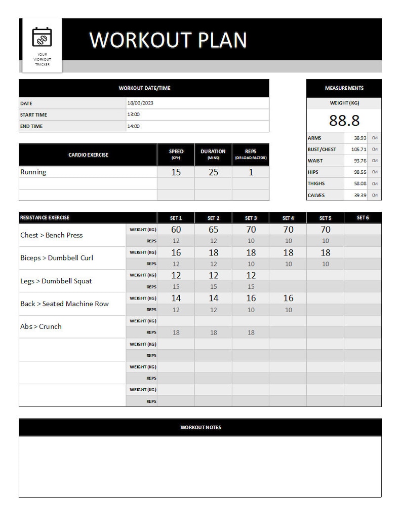 Gym Workout Plan Template for Excel & Google Sheets - Etsy