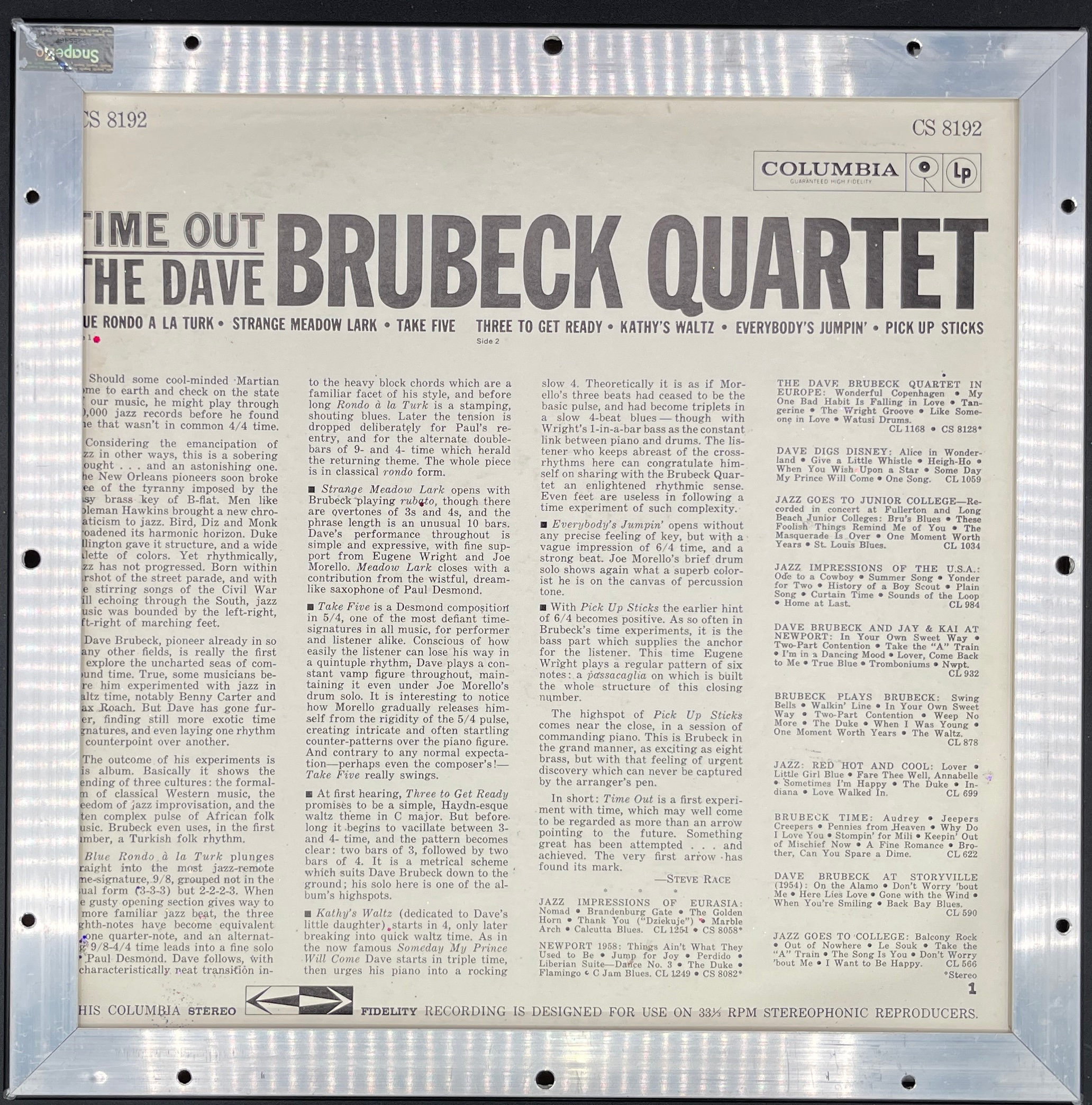 Dave Brubeck Time Out Featuring Take Five Framed Glitter Enhanced ...