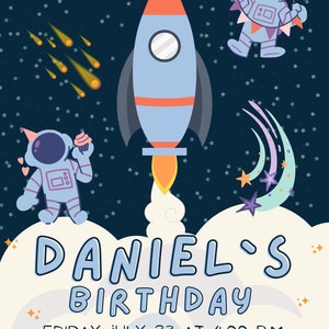 Blue Illustrated Space Galaxy Stars Astro Birthday Boy Digital ...