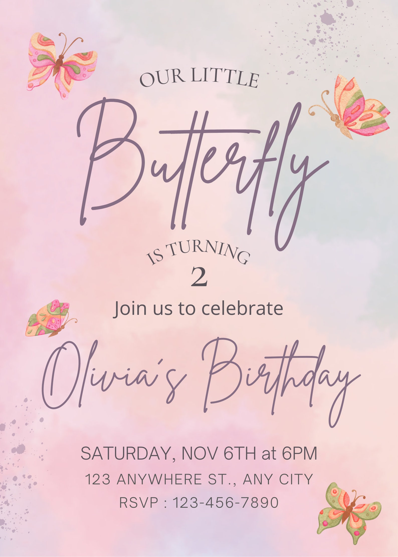 Our Little Butterfly Theme Birthday Invitation Card | Digital Invite ...