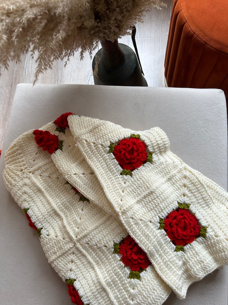 Hand Knit Sweater, Red Rose Pullover Sweater, Valentine’s Day Gift ...
