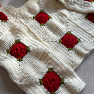 Hand Knit Sweater, Red Rose Pullover Sweater, Valentine’s Day Gift ...