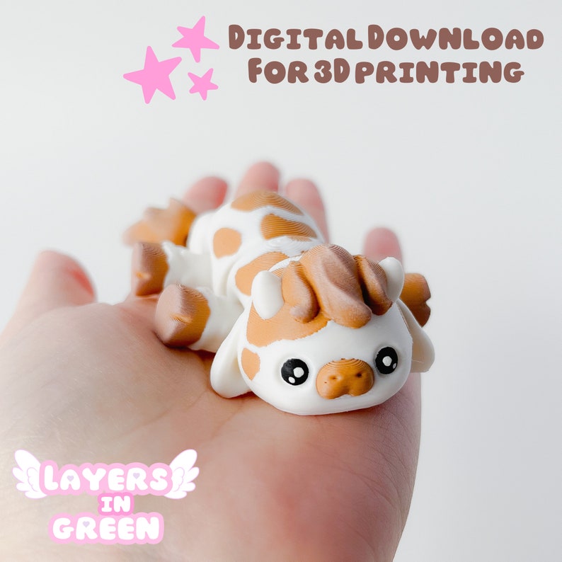 Cute Flexi Cow .STL File, Articulated 3D Print-in-place (digital ...