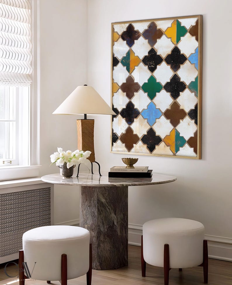 Alhambra Tile Inspired Print Islamic Mural Wall Art Muslim Andalusian ...