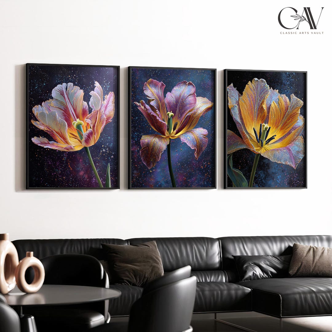 Galaxy Tulips Flowers Dark Moody Poster Print Floral Modern Decor New ...