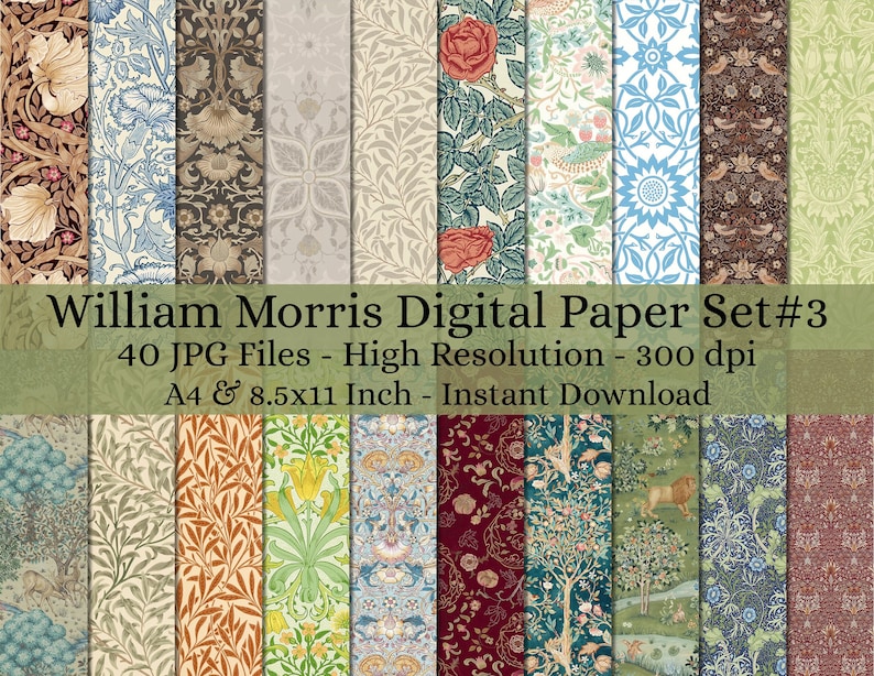 120 Sheet Printable William Morris Digital Paper Decoupage - Etsy