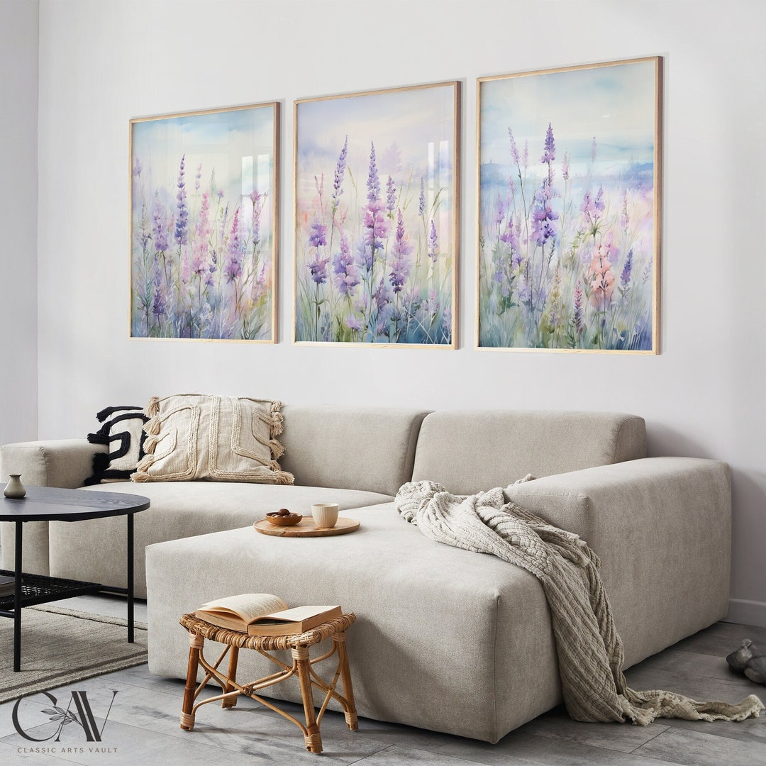 Wildflowers Lavender Meadow, Wild Flower Art, Watercolor Floral Framed ...