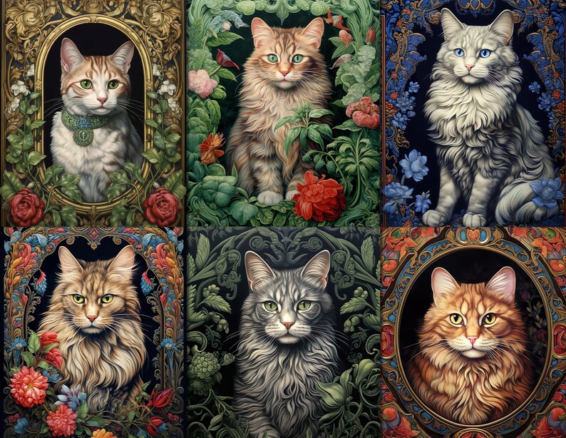 36 Art Nouveau Cats William Morris Digital Paper Decoupage - Etsy