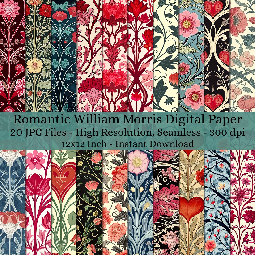 20 Art Nouveau Romantic William Morris Digital Paper Decoupage, Collage ...