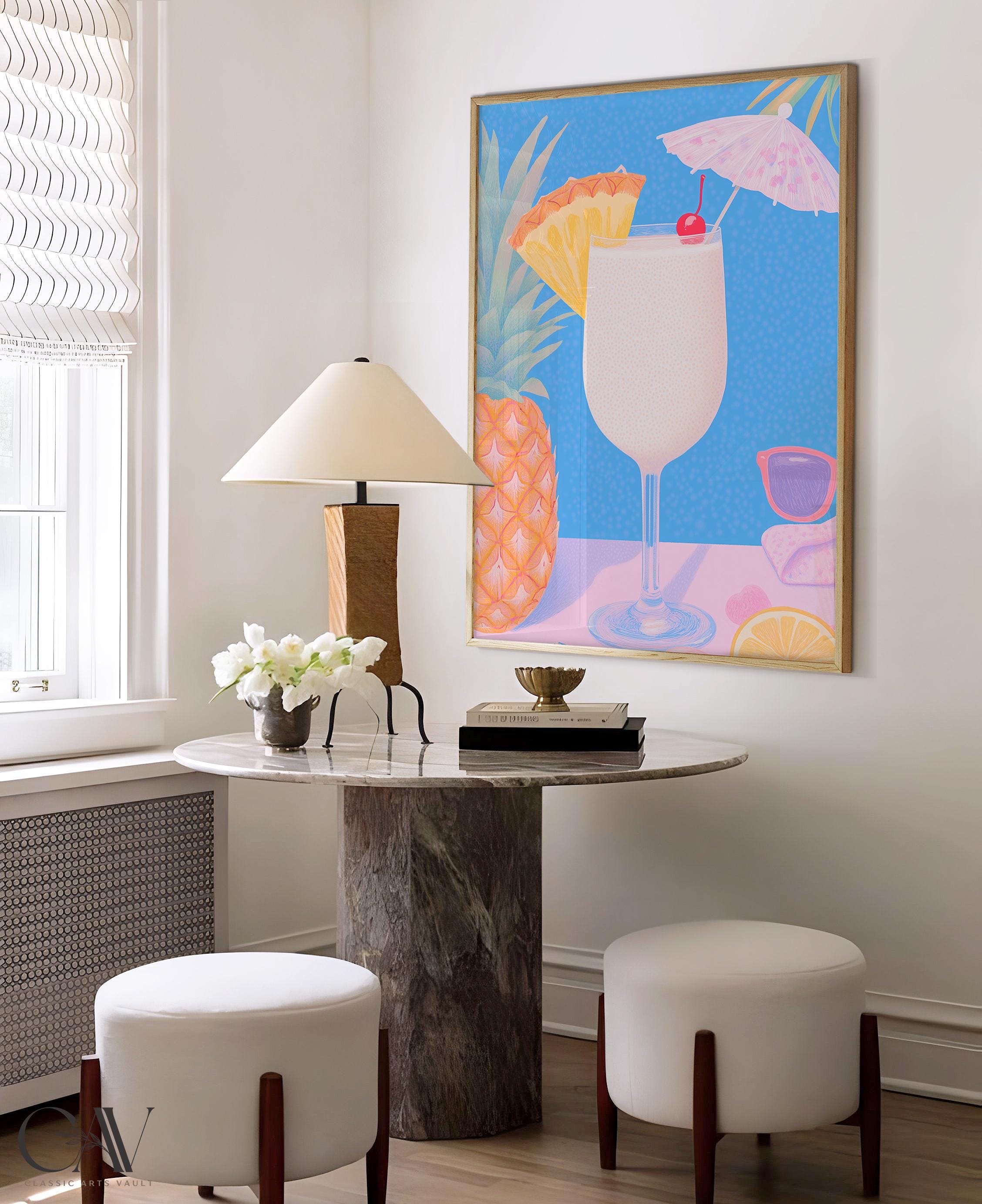 Pina Colada Cocktail Poster Bar Cart Print Kitchen Decor Retro Art Food ...