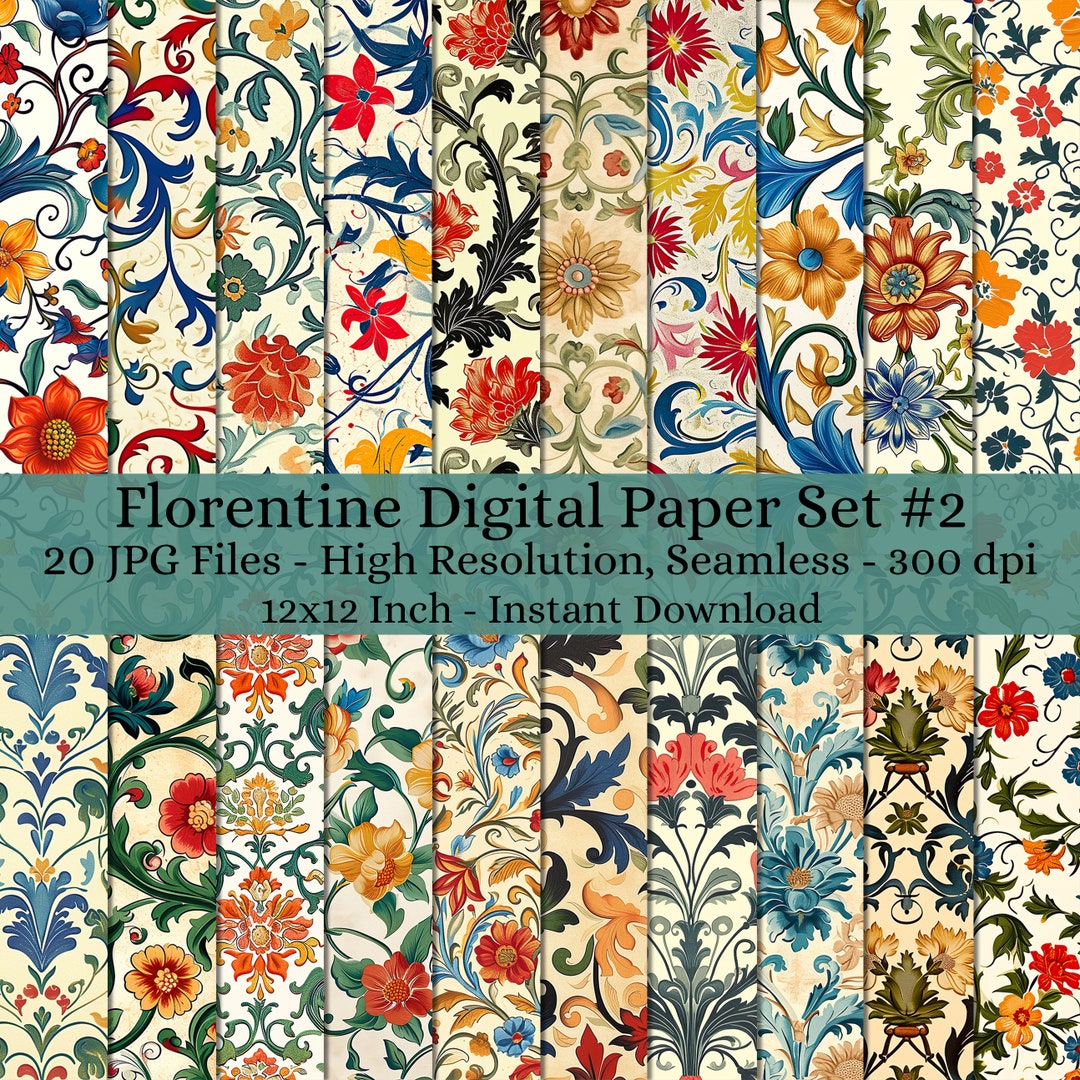 20 Sheet Printable Florentine Digital Paper Decoupage, Collage Paper ...