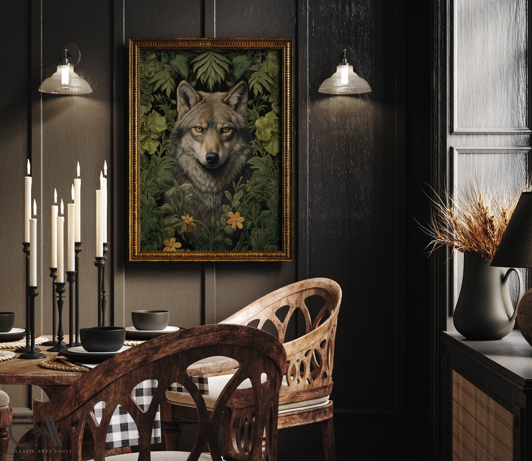 William Morris Inspired Wolf Art Print Animal Wall Art Dog, Fantasy Art ...